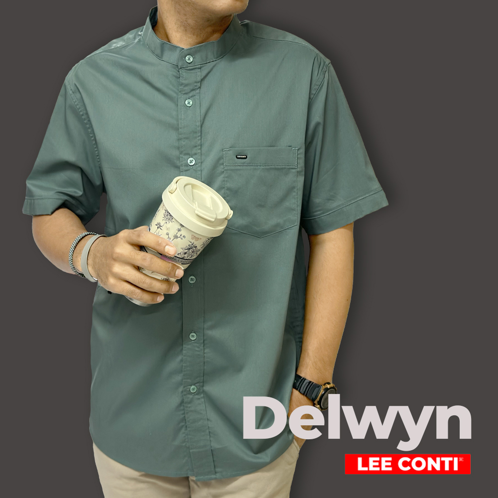 Jual LEE CONTI Kemeja Pria Koko Hijau Sage Lengan Pendek Delwyn ...