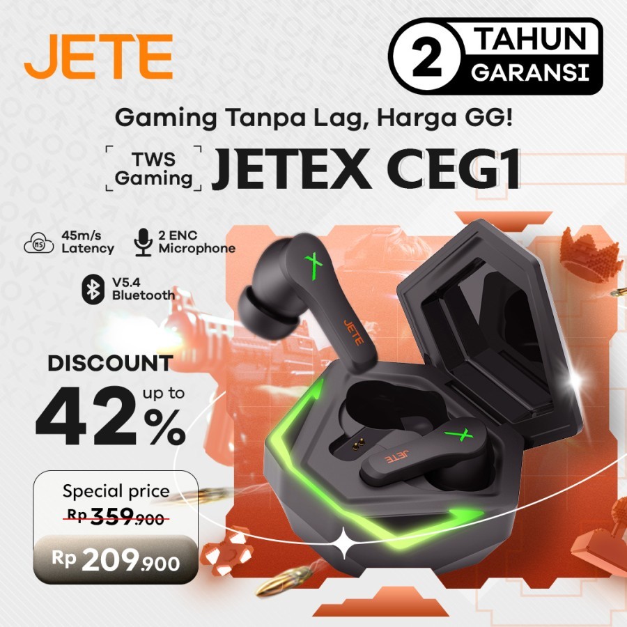 Jual JETE TWS Gaming CEG1 Low Latency 45m/s with LED Light - Garansi 2th | Shopee Indonesia