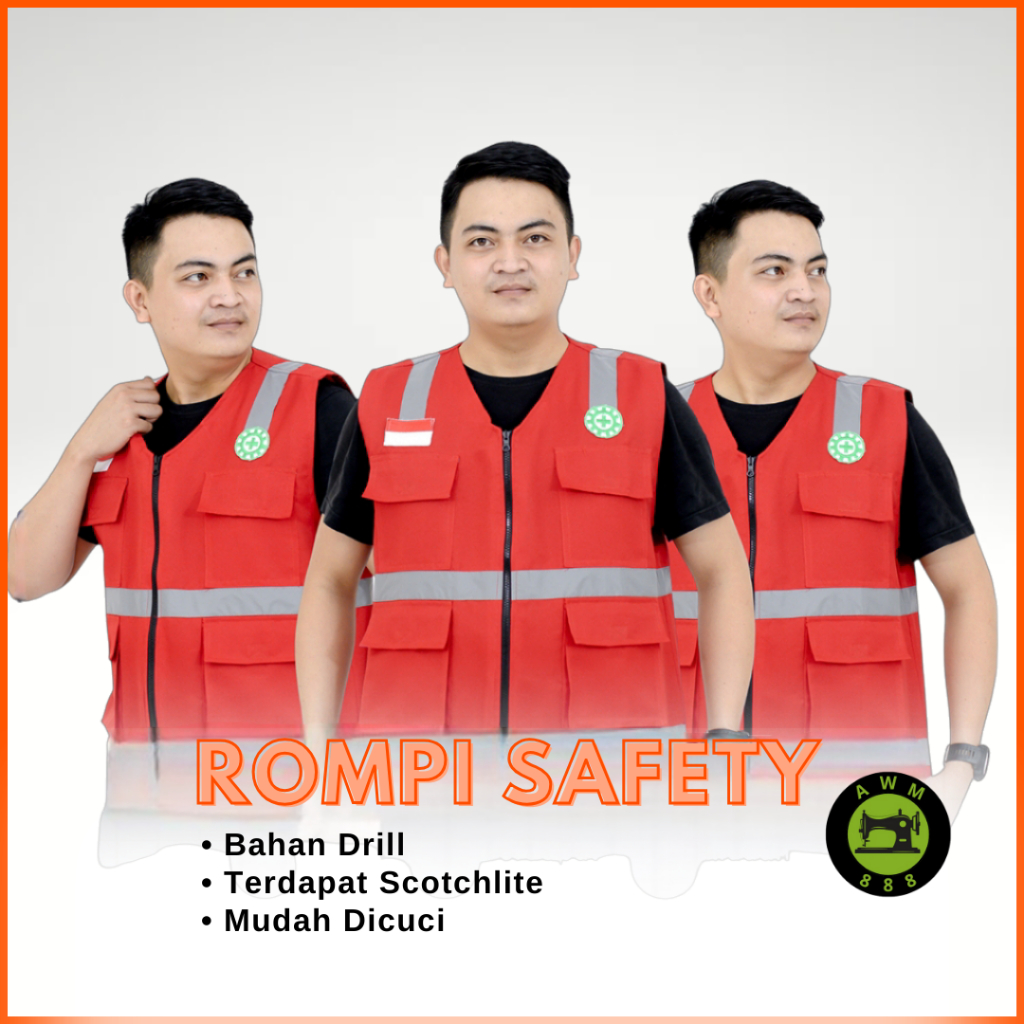 Jual Rompi safety Merah Rompi K3 Rompi proyek Rompi tambang Rompi kerja ...