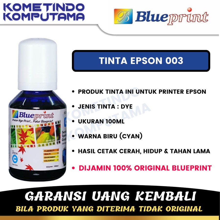 Jual CYAN 100ml Epson 003 BLUEPRINT BIRU Tinta Botol ORIGINAL 100% 100 ...