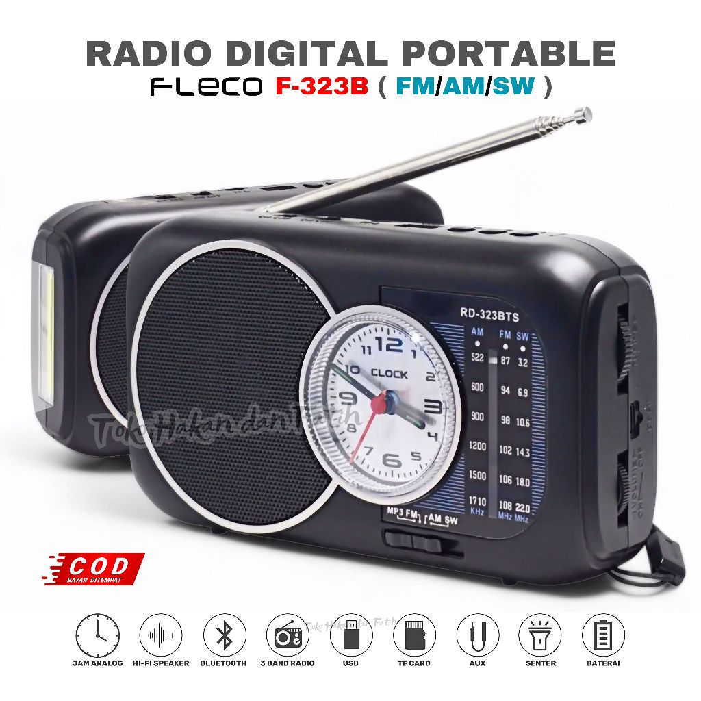 Jual Radio Speaker Jam Senter AUX Fleco F-323B Radio Speaker FM/AM/SW ...