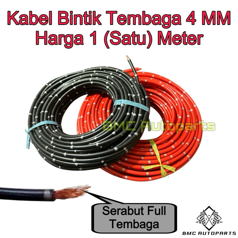 Jual Harga 1 METER - Kabel Bintik Tembaga 4 MM Tipe Serabut / Kabel Ampere Mobil Tembaga Murni ...