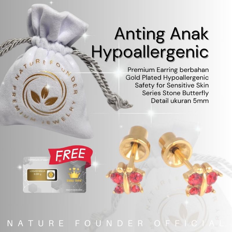 Jual Anting Hypoallergenic Nature Founder Stone Butterfly Series/ Anting Bayi/ Anting Anak ...