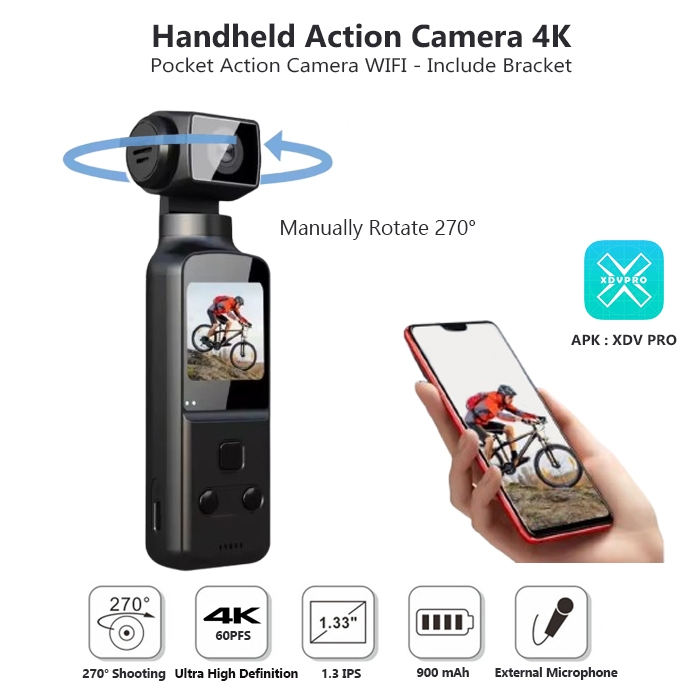 Jual 4K WIFI Pocket Action Camera 270° Rotatable With LCD Screen - Mini ...