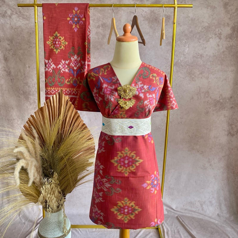 Jual KAIN TENUN ENDEK KHAS BALI MOTIF PATRA DOUBLE IKAT ORANGE BATA ...