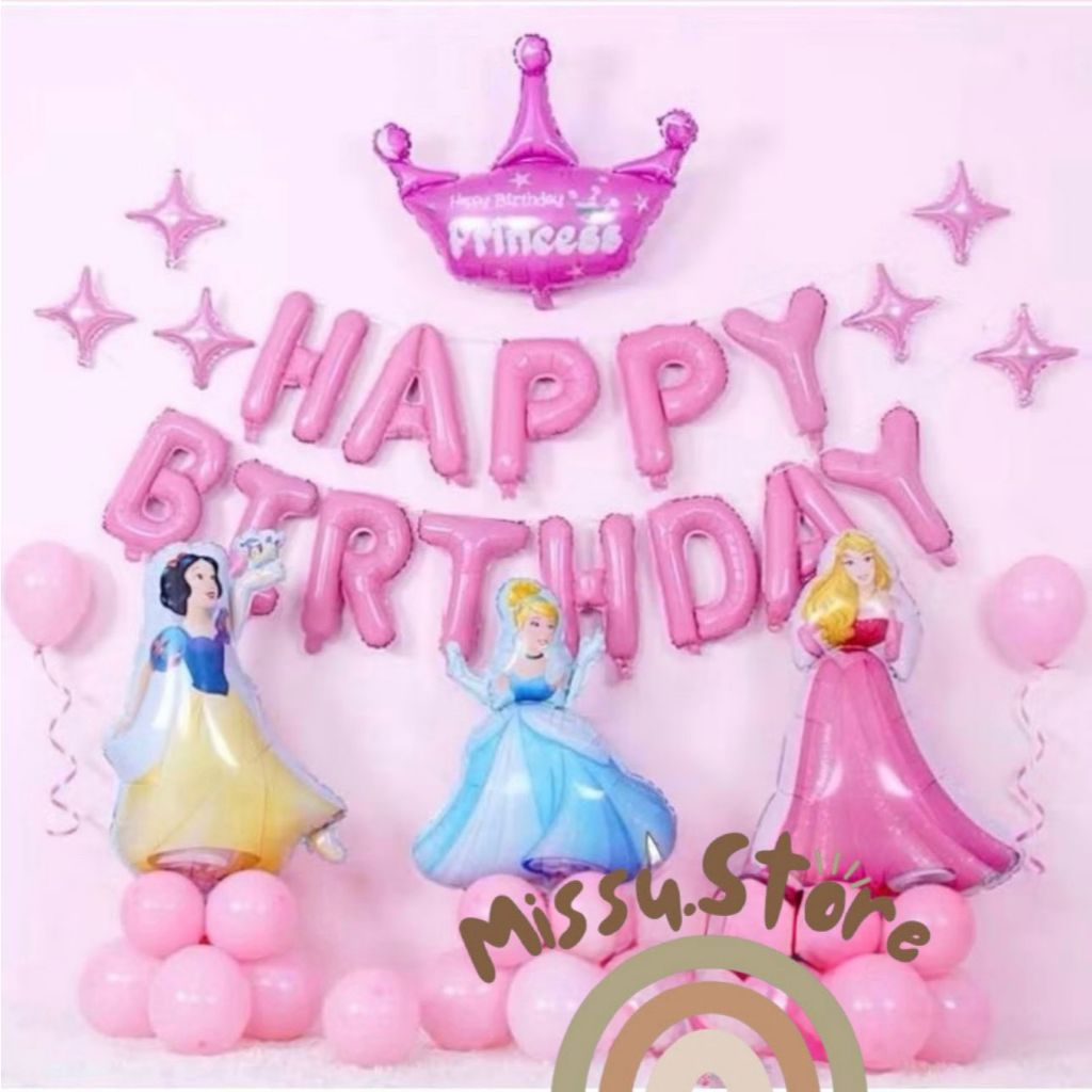 Jual BALON FOIL HBD BIRTHDAY PRINCESS DISNEY SNOW WHITE CINDERELLA ...