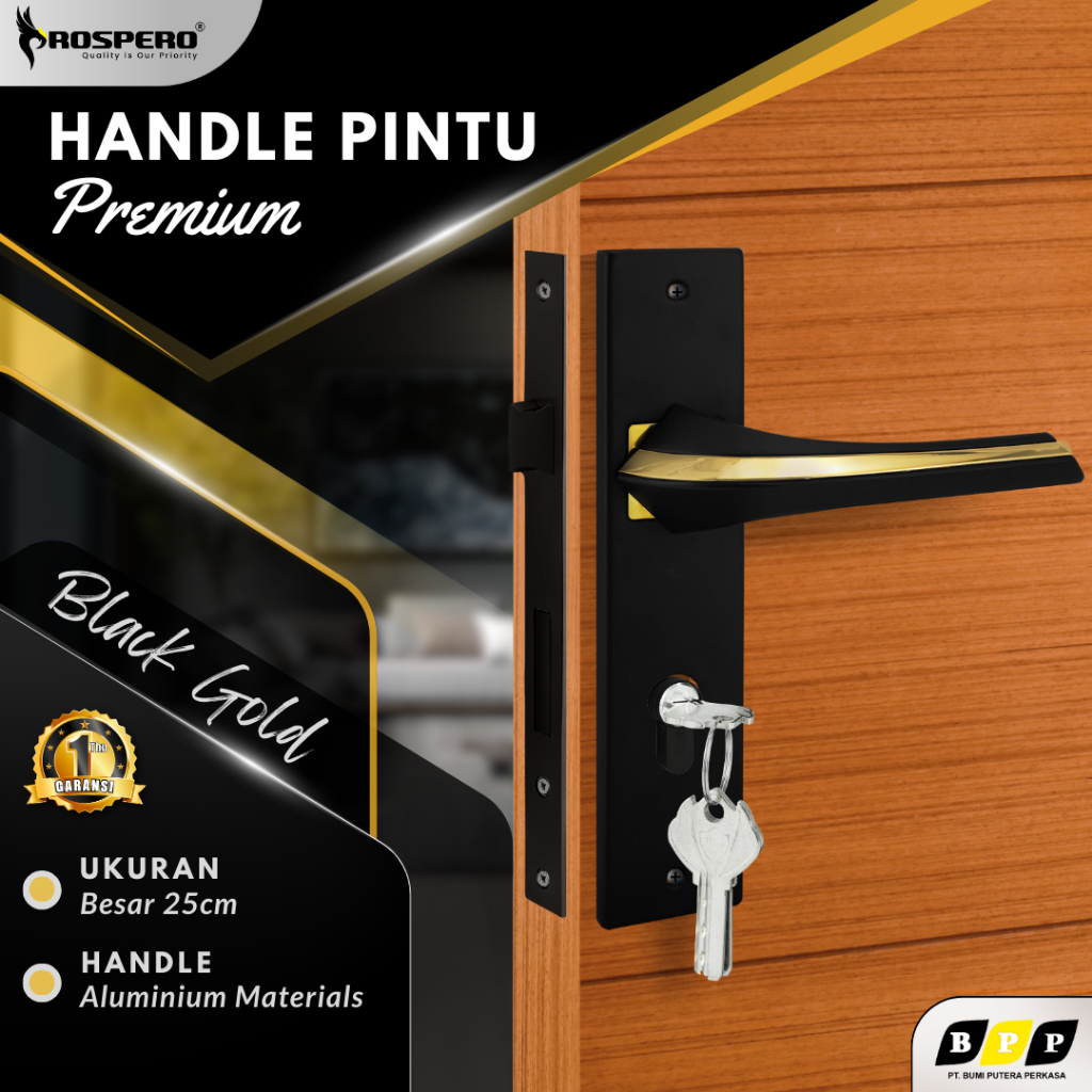 Jual PROSPERO Kunci Pintu Rumah Besar 25cm Premium Modern Black Gold | Handle Set Kunci Pintu ...