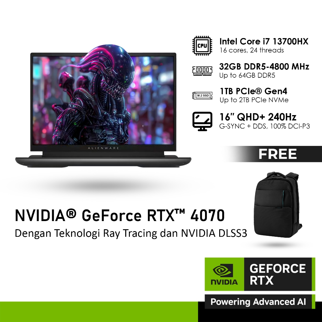 Jual DELL ALIENWARE M16 R1 GeForce RTX™ 4070 8GB - i7 13700HX 32GB ...