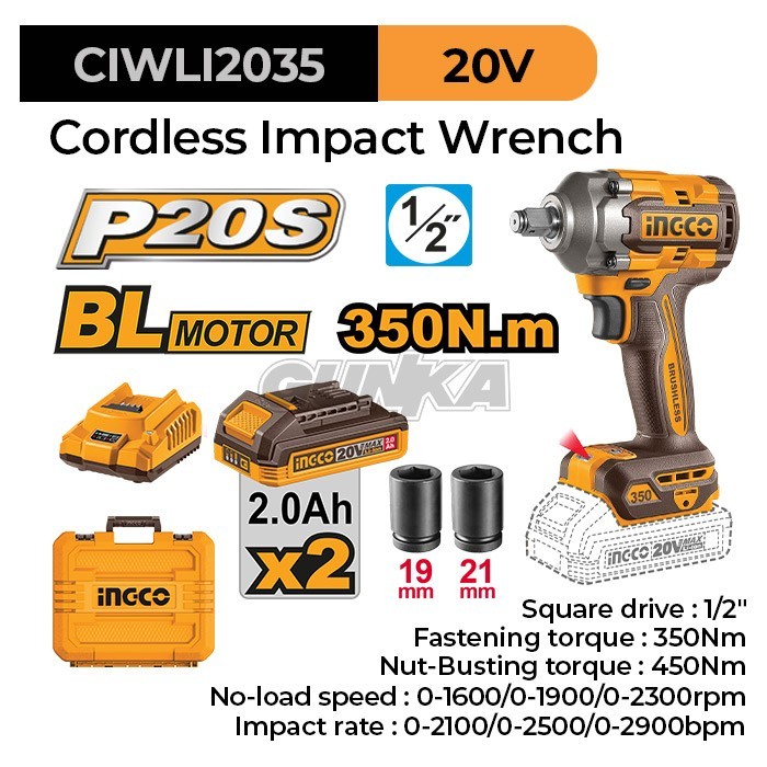 Jual Cordless Impact Wrench 350Nm Brushless 20V INGCO CIWLI2035 Mesin ...
