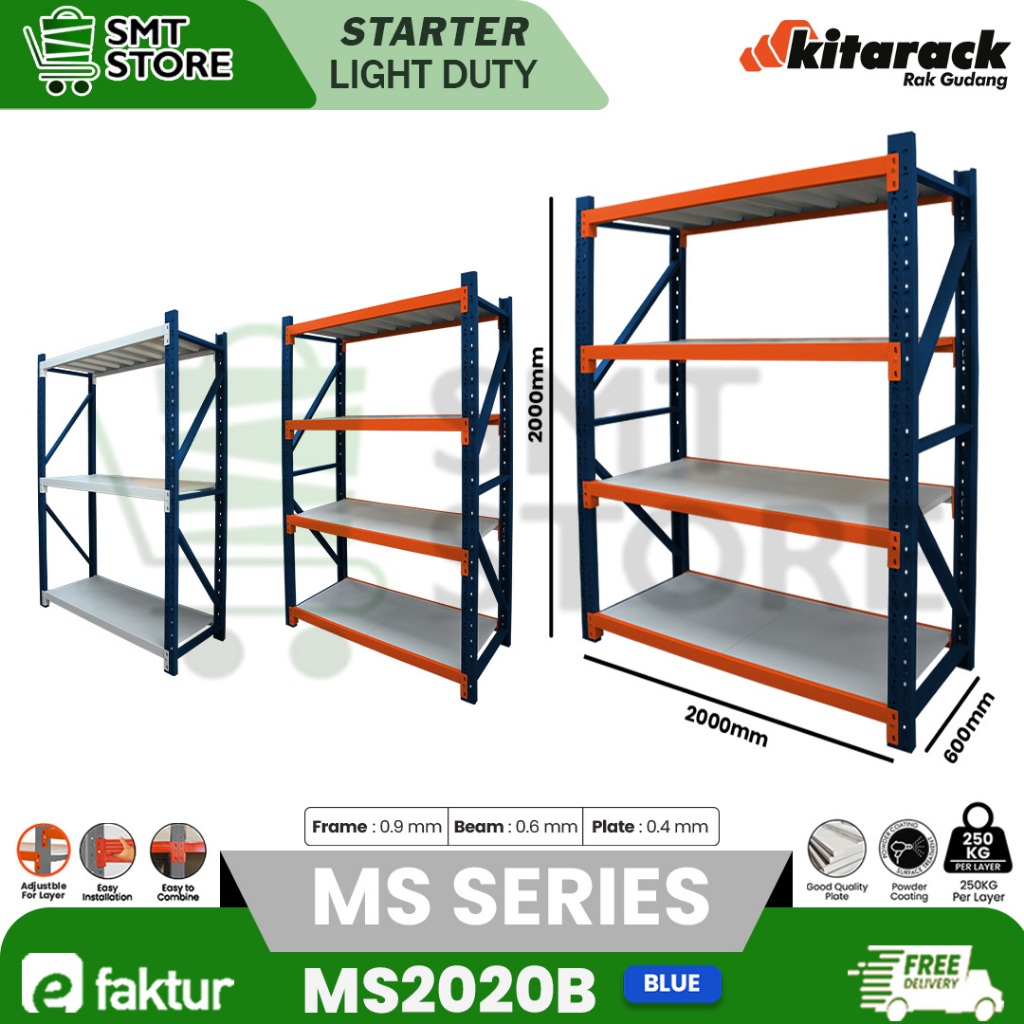 Jual KITARACK Rak Gudang 4 Tingkat 2 Meter MS2020 Frame Biru Warehouse ...
