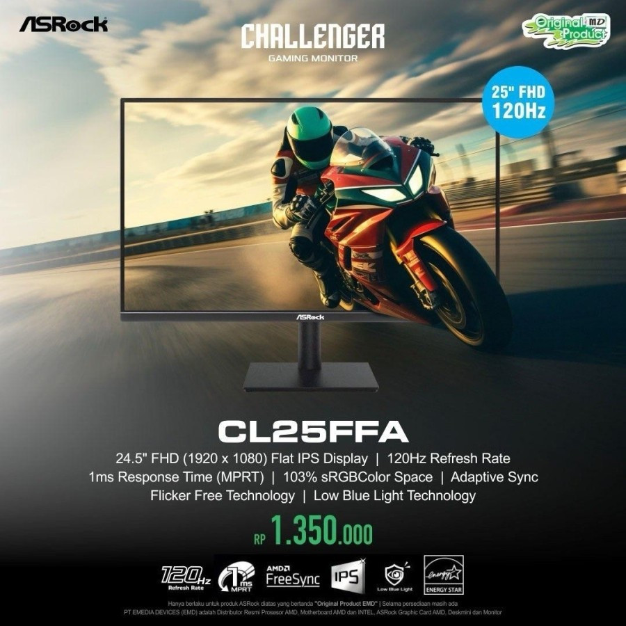Jual MONITOR ASROCK CHALLENGER CL25FFA 24.5" - IPS 120Hz 1ms MPRT 103% ...