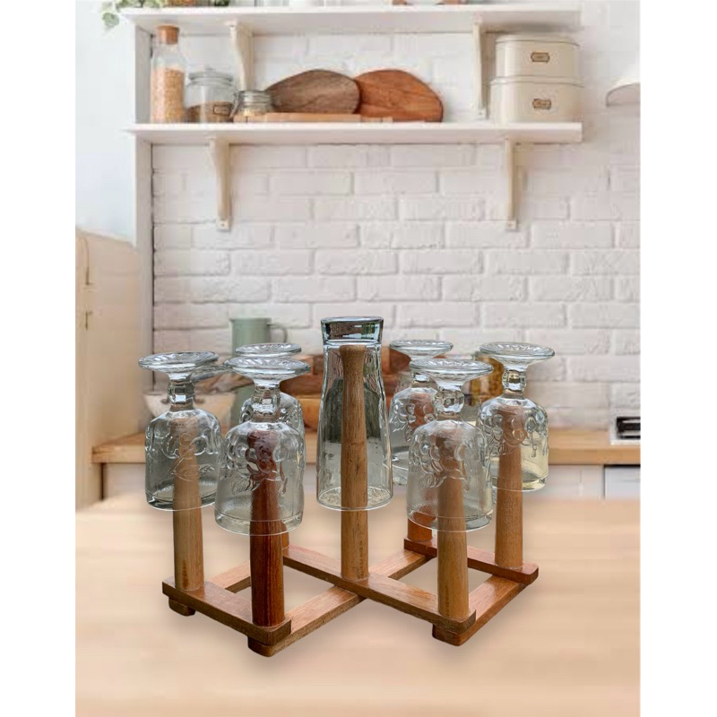 Jual rak gelas kayu, rak gelas lipat, rak gelas 7 tiang | Shopee Indonesia