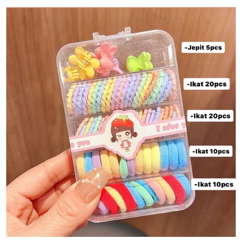 Jual JM Karet Rambut Box Ikat Rambut Kotak isi 55pcs Karet Rambut MIni ...