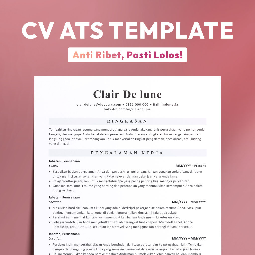 Jual Template Resume ATS Friendly | Cocok Semua Bidang Profesi ...