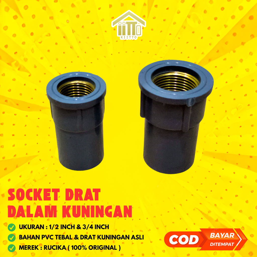 Jual SOCKET DRAT DALAM KUNINGAN PVC RUCIKA AW 1/2 INCH 3/4 INCH / SOK ...