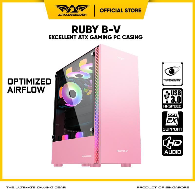 Jual PC Case Pink Armaggeddon Ruby B-V Casing PC Gaming ATX | Shopee ...