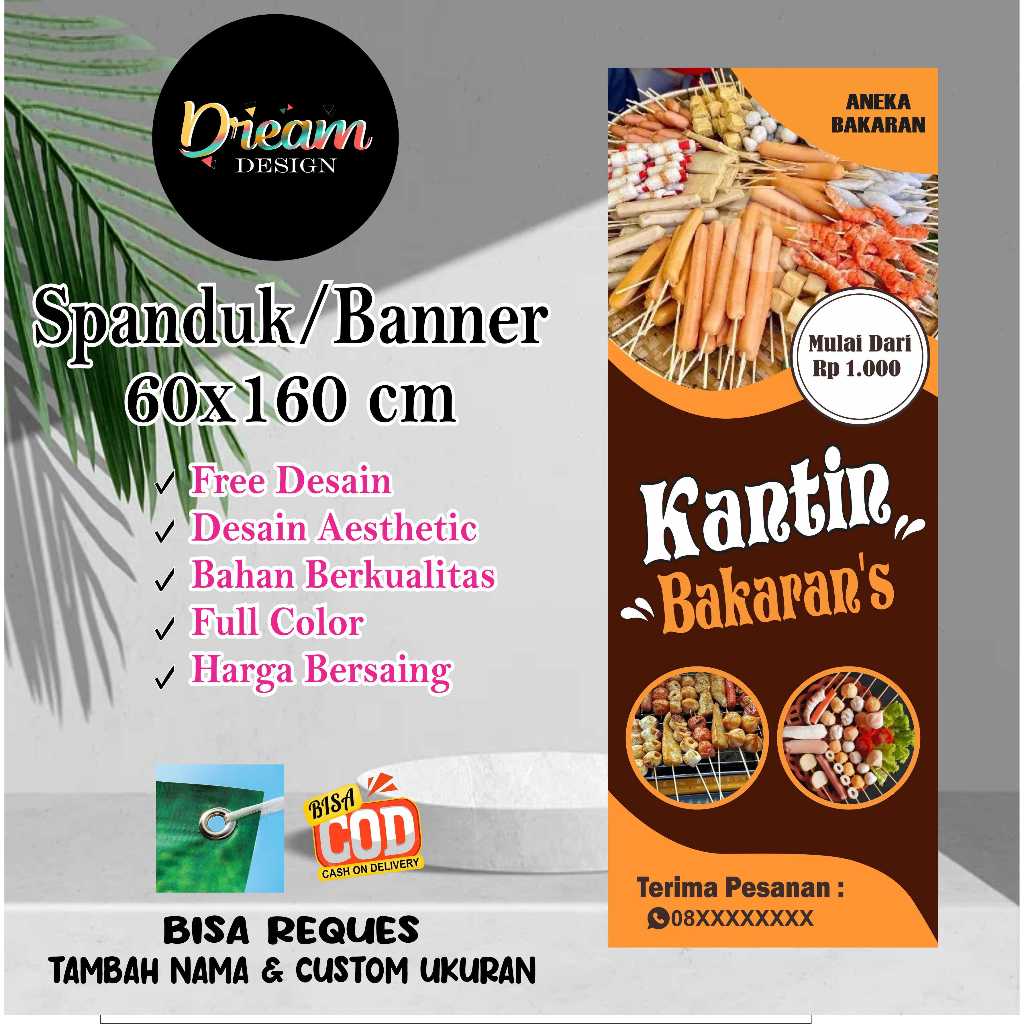 Jual Spanduk 60x160 cm KANTIN BAKARAN'S Custom Desain | Shopee Indonesia
