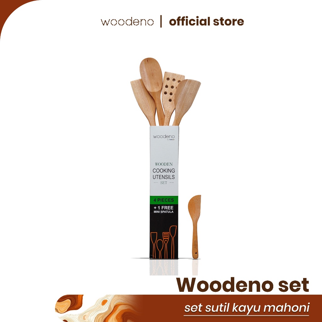 Jual homLiv Sutil Kayu Mahoni 5 in 1 Set Wooden Cooking Utensils ...