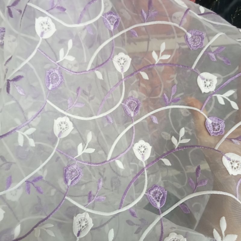 Jual kain organza bordir/lace import harga per setengah meter | Shopee ...