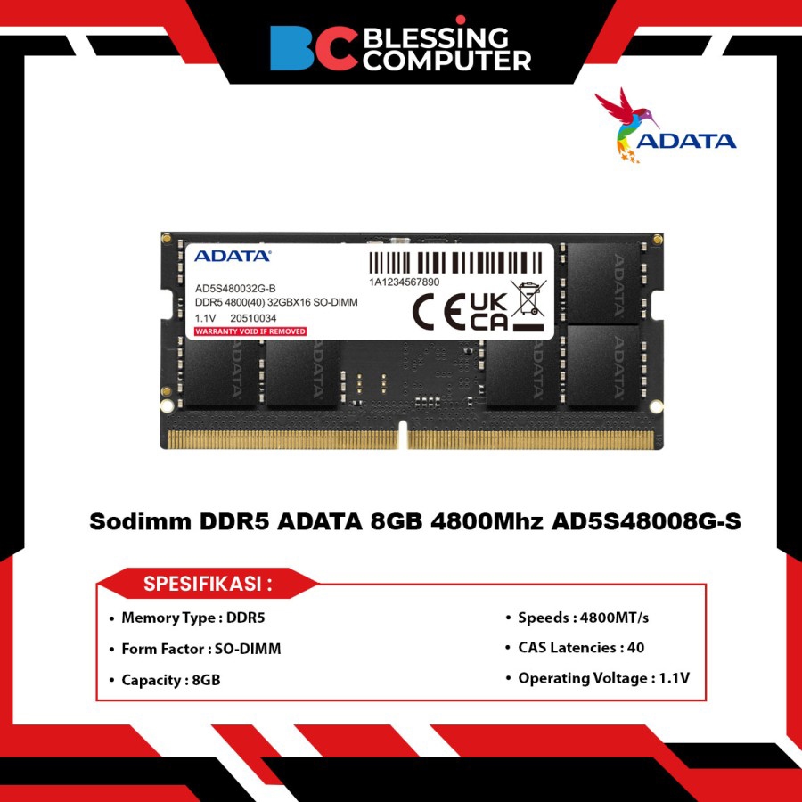 Jual Sodimm DDR5 ADATA 8GB 4800Mhz AD5S48008G-S | Shopee Indonesia