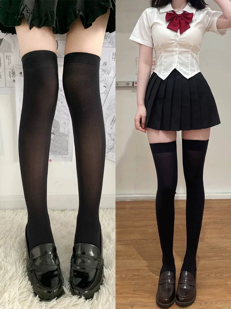 Jual Stocking Paha Wanita Polos & Bergaris Women Thigh High Plaid ...