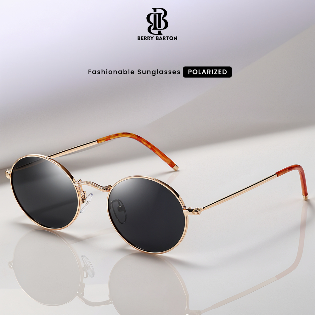 Jual Berrybarton Kacamata Hitam Fashion Bulat Kecil Sunglasses Metal Ringan Anti UV 400 Pria ...
