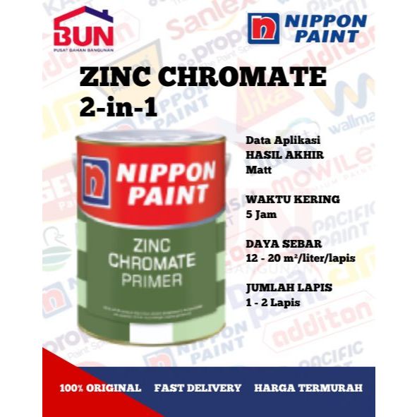 Jual NIPPON 2-IN-1 ZINC CHROMATE CAT BESI DAN BAJA 5KG WARNA GREEN | Shopee Indonesia