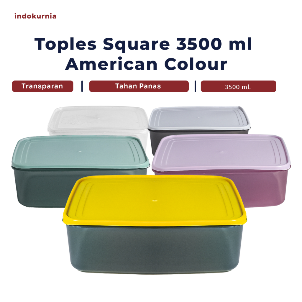 Jual Indokurnia Toples Persegi 3500 mL American Colour | Shopee Indonesia