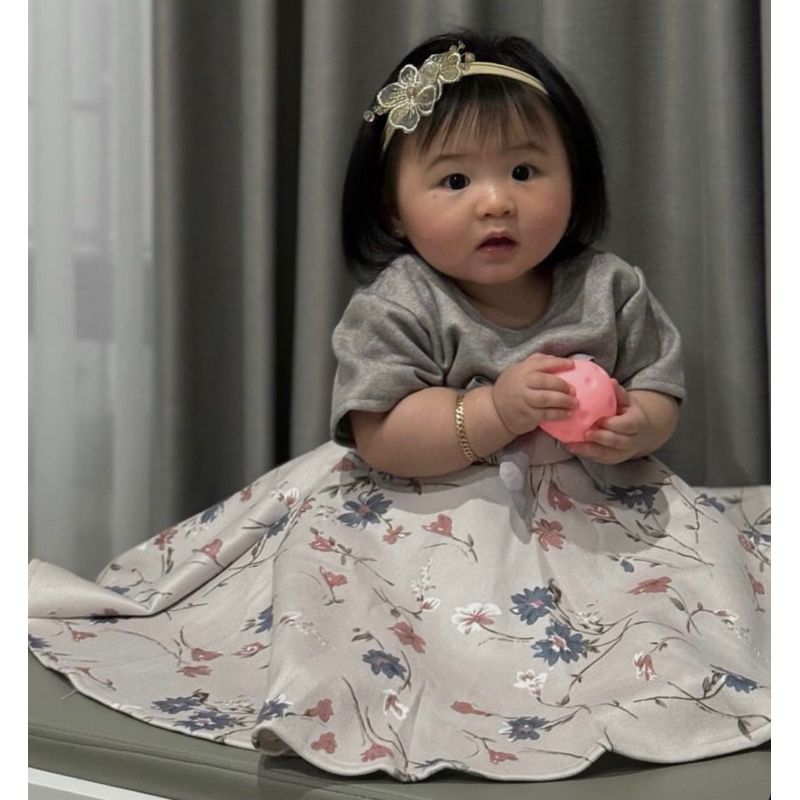 Jual NINIKIDS - Dress Impor Bayi / Balita Perempuan Mewah Abu-abu Bunga ...