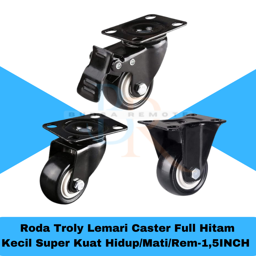 Jual Roda Troly Lemari Caster Full Hitam Kecil Super Kuat Hidup/Mati ...