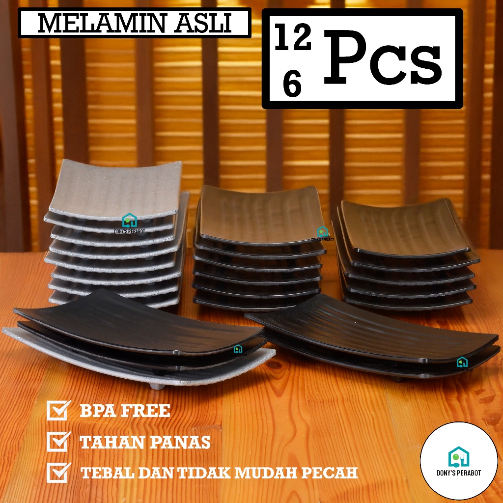 Jual Piring Persegi Panjang Melamin Asli 100% 6/12Pcs Piring Saji Motif ...