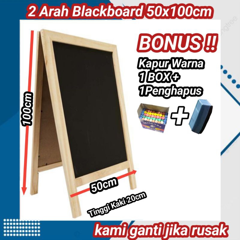 Jual PAPAN TULIS KAPUR 2 ARAH 50x100cm (Bonus Kapur 1 Box + Penghapus ...