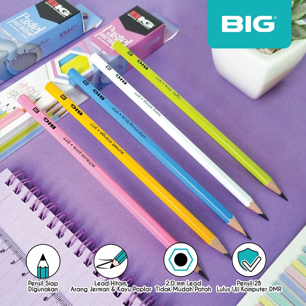 Jual 12 Pcs BIG Pensil 2B Pastel Paradise Warna Elegan Graphite Pencil ...
