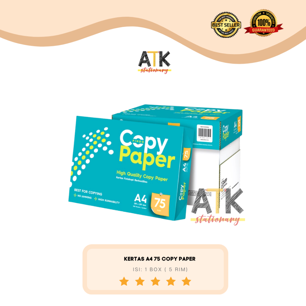 Jual ( 1 BOX) Kertas Fotocopy HVS A4 75 Copy Paper 1 BOX 5 Rim atk ...