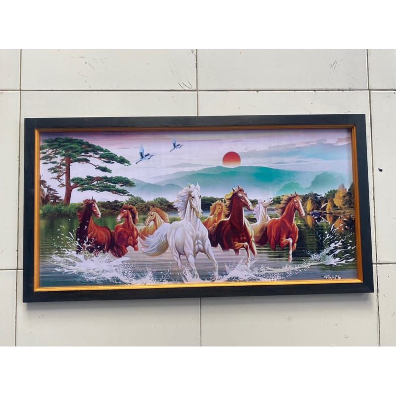 Jual hiasan dinding plus bingkai ukuran 100x50cm cetak gambar kuda ...