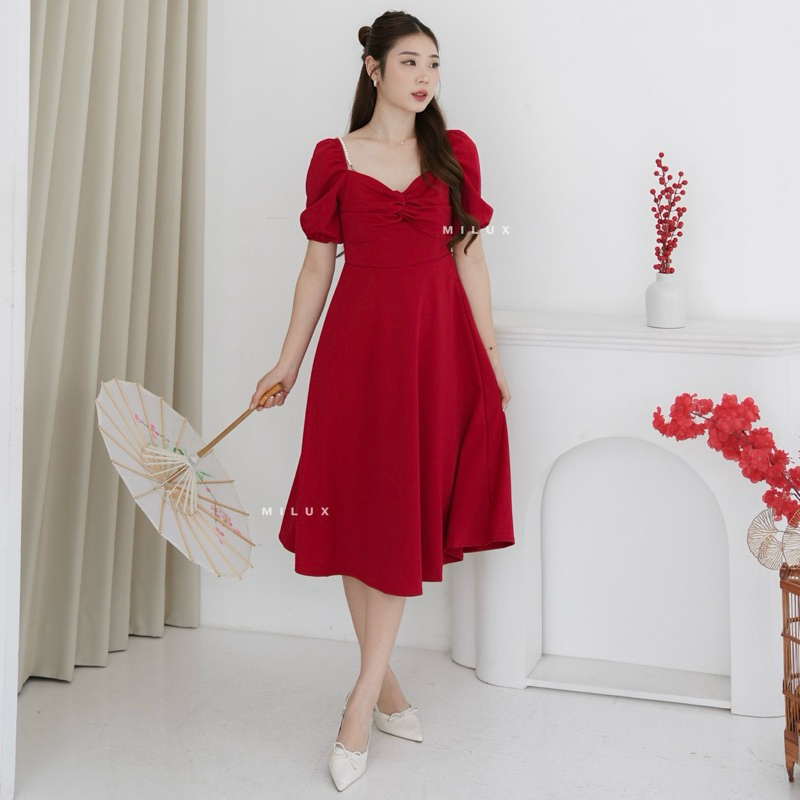 Jual WOMEN DRESS MERAH RED SABRINA WANITA GAUN PUTIH SABRINA MX230 ...