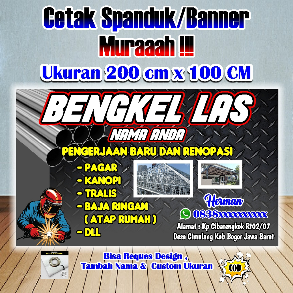 Jual Spanduk Banner Bengkel Las Ukuran 2 Meter x 1 Meter | Shopee Indonesia