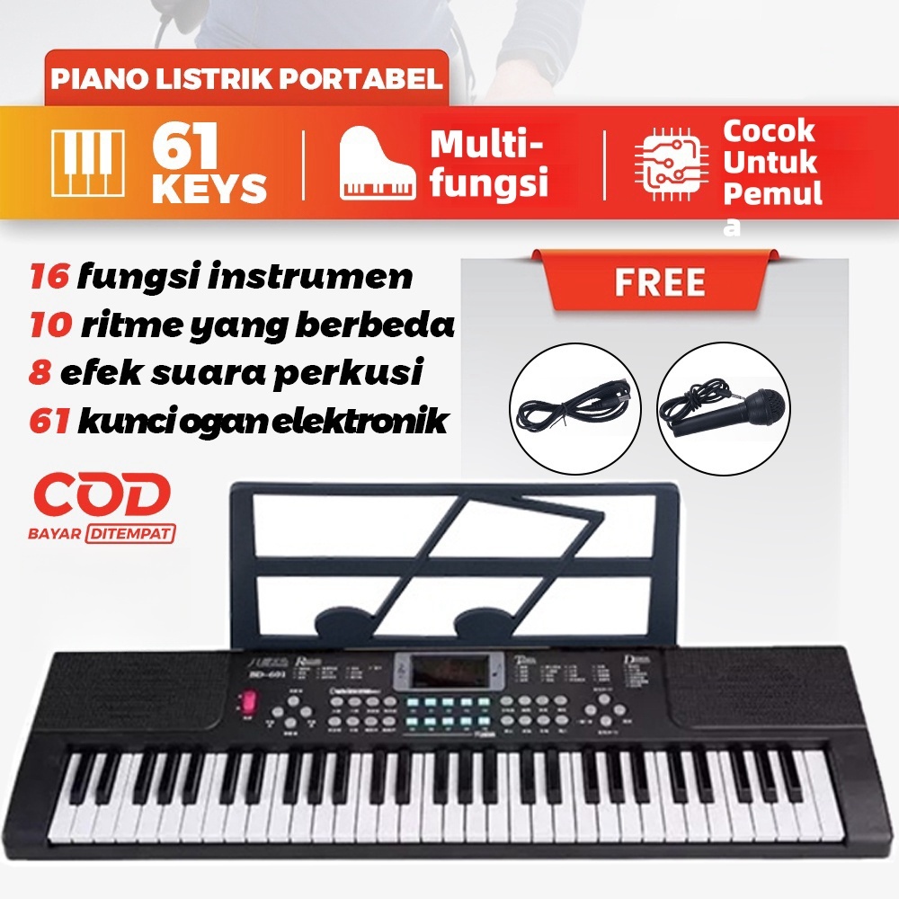 Jual 【COD】Piano Elektronik 61 Keys / Multifungsi Keyboard Electronic 61 ...