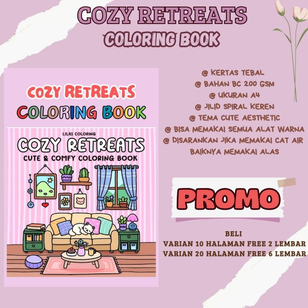 Jual COZY RETREATS Coloring Book Buka Gambar Mewarnai Sketsa Menggambar ...