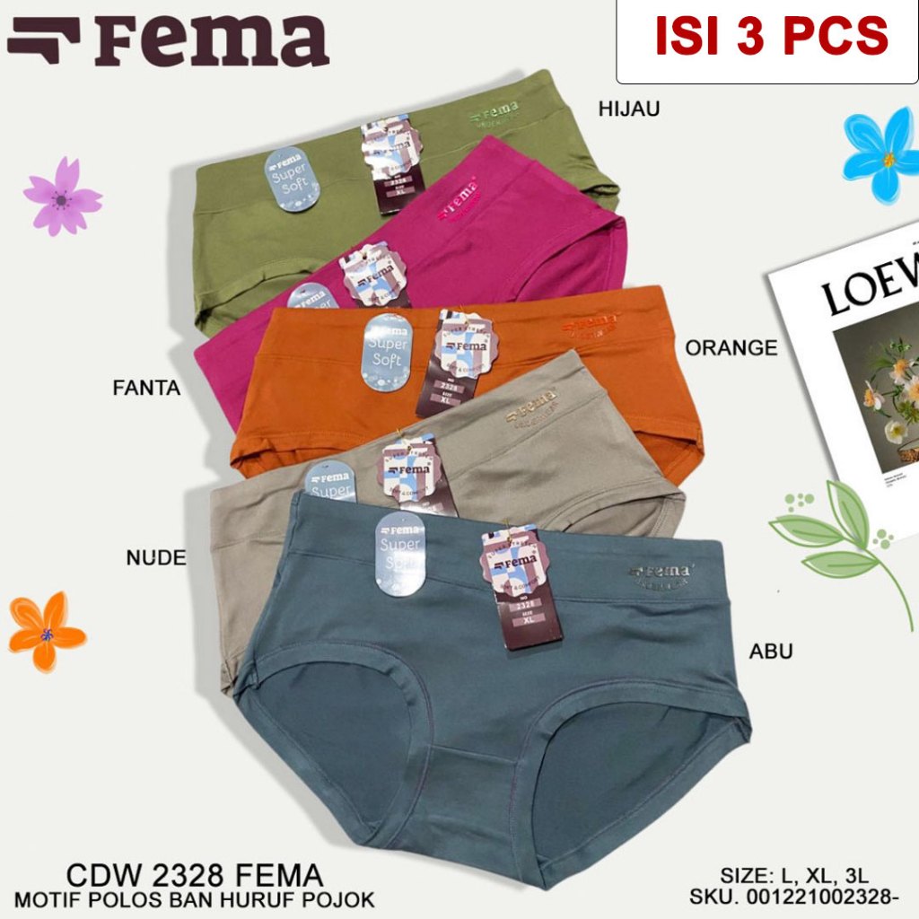 Jual FEMA Official Shop Ecer 3 Pcs Celana Dalam Wanita 2328 Polos Polyester | Shopee Indonesia