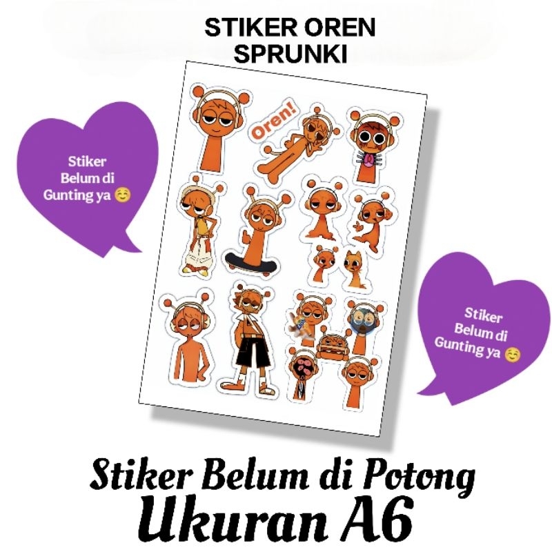 Jual STIKER OREN SPRUNKI / STIKER BELUM DIPOTONG BAHAN VINYL UKURAN A6 ...