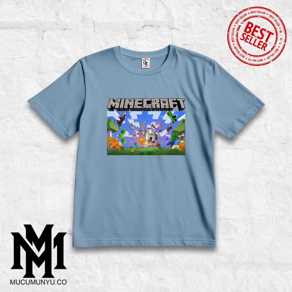 Jual Kaos Minecraft Biru / kaos anak distro / kaos anak usia 1-12 ...
