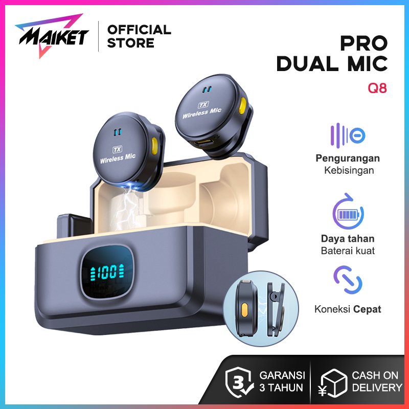 Jual MAIKET Q8 Mic Wireless Clip On Mikrofon Nirkabel Mic Portabel Mic ...