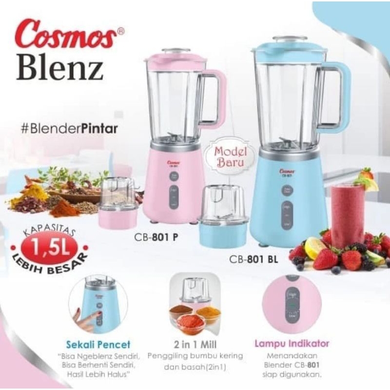 Jual Blender Cosmos CB-801 BL/Pink 1.2liter / Blender Cosmos CB 801 1,2 ...