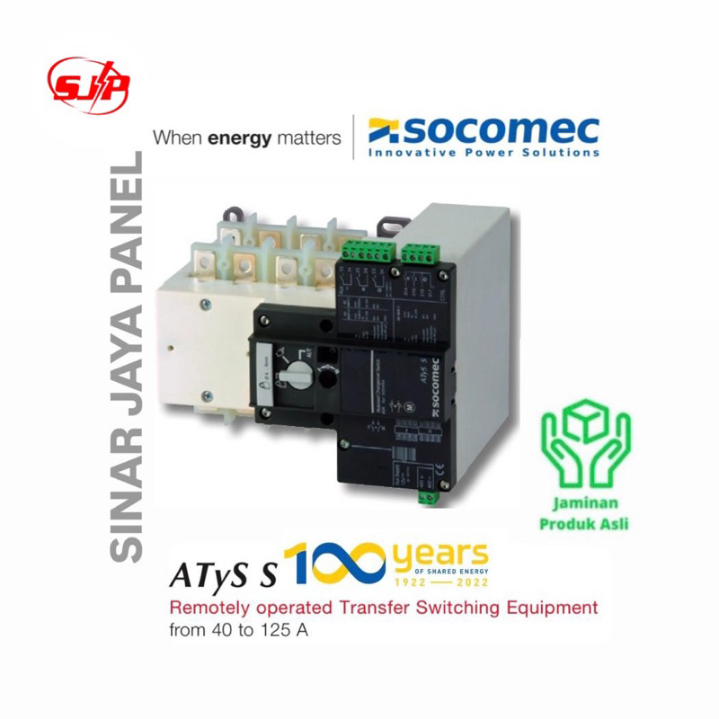 Jual CHANGE OVER SWITCH MOTORIZED ATYS S 4p 125A SOCOMEC AUTOMATIC OTOMATIS 230VAC 95034012 ...