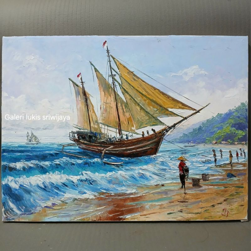 Jual Lukisan Perahu nelayan, kukisan pantai indah,lykisan minimalis 30 ...