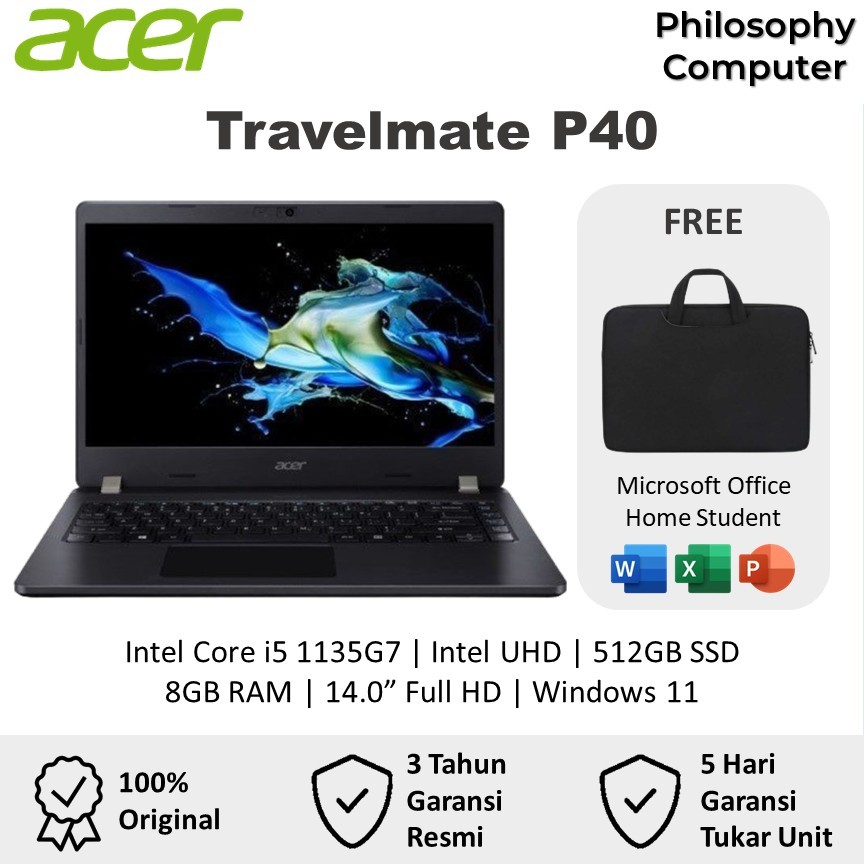 Jual Laptop Acer Travelmate P40 Intel Core i5-1135G7 RAM 8GB 512GB SSD 14.0" Full HD Windows 11 ...