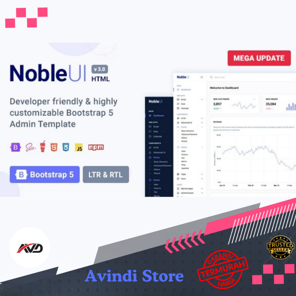 Jual NobleUI - HTML Bootstrap 5 Admin Dashboard Template | Shopee Indonesia