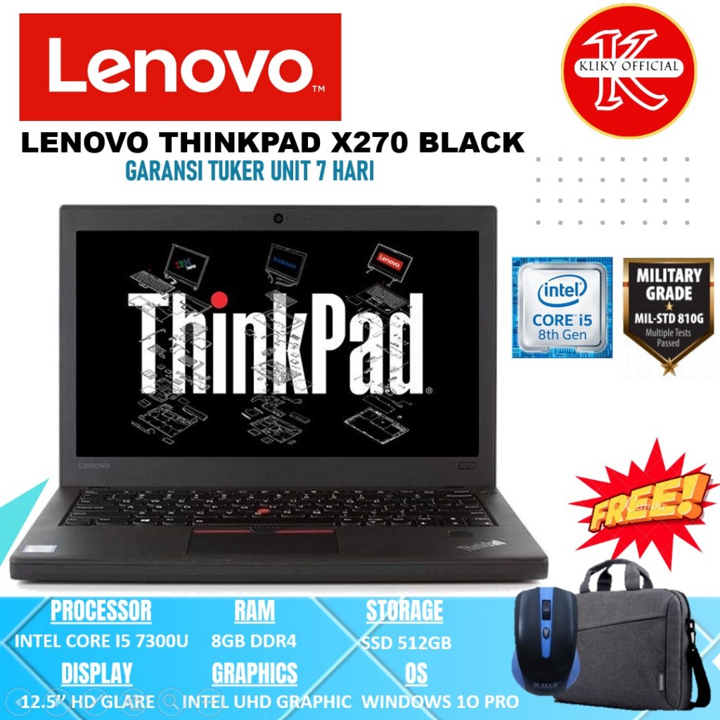 Jual Laptop Kerja Lenovo Thinkpad X270 Intel I5 7300U 8GB 512GB 12.5 HD ...