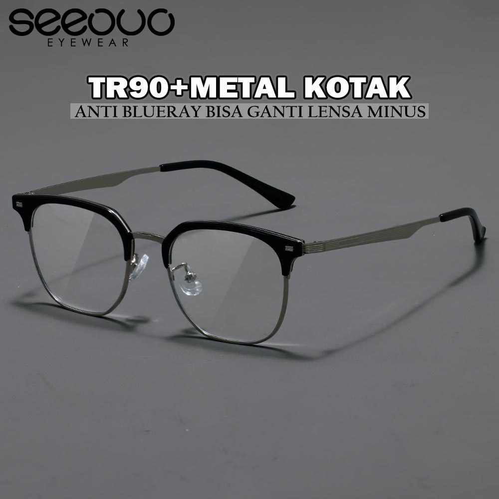 Jual Seeouo Kacamata Antitradiasi Blueray Model Kotak Half Browline Stylish Frame Fashion Pria ...
